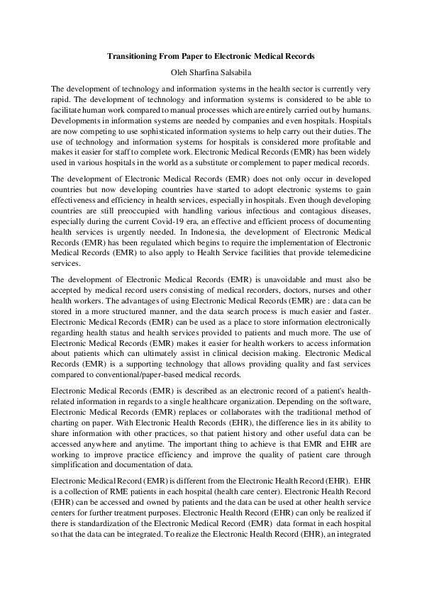 (PDF) Transitioning From Paper to Electronic Medical Records