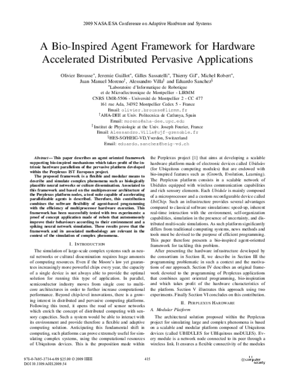 Pdf A Bio Inspired Agent Framework For Hardware Accelerated Distributed Pervasive Applications