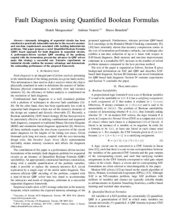 (PDF) Fault Diagnosis using Quantied Boolean Formulas
