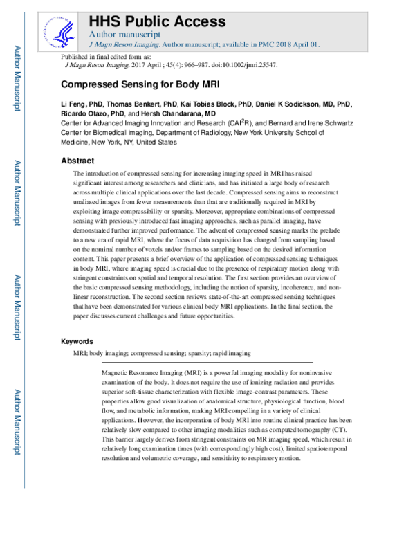 (PDF) Compressed sensing for body MRI