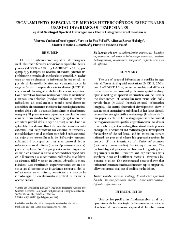 (PDF) Escalamiento Espacial De Medios Heterogéneos Espectrales Usando Invarianzas Temporales