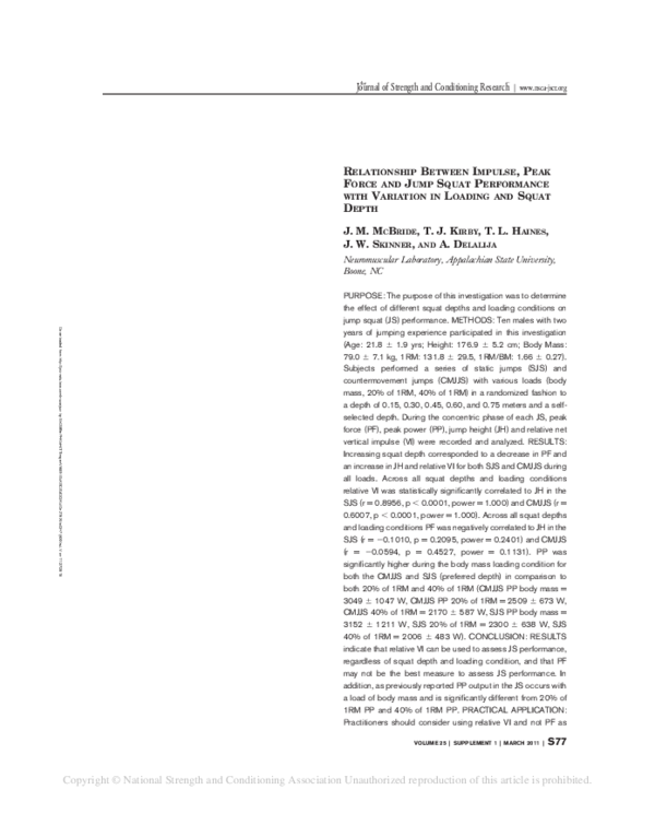 (PDF) Relationship Between Impulse, Peak Force and Jump Squat Performance with Variation in ...