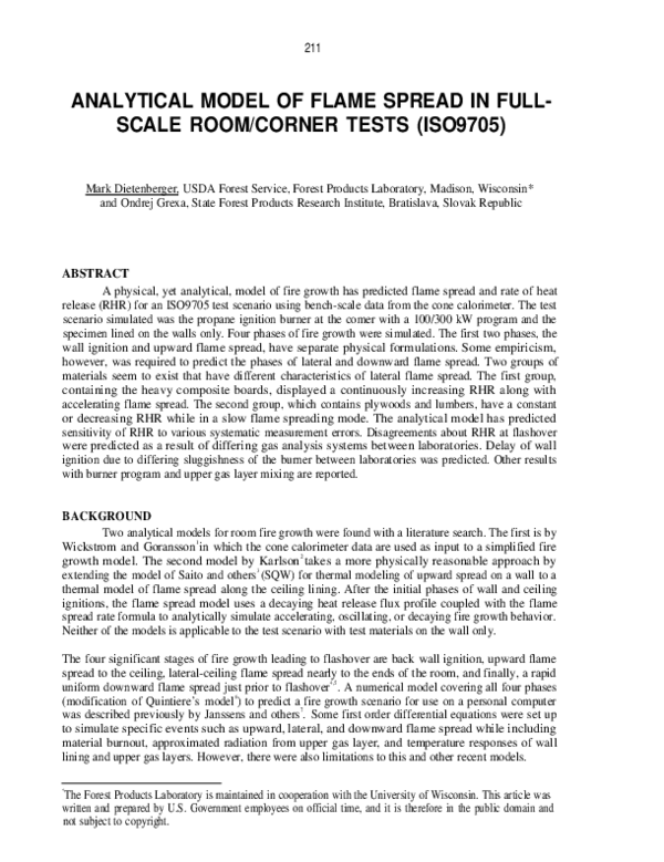 (PDF) Analytical model of flame spread in full-scale room/corner tests ...