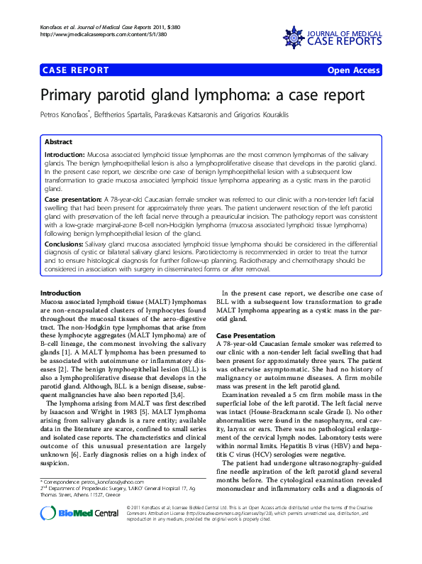 (PDF) Primary parotid gland lymphoma: a case report