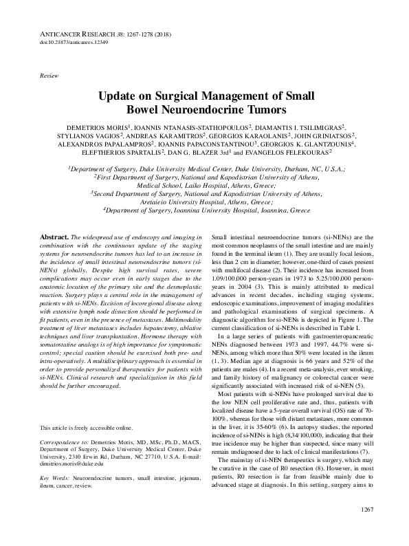 (PDF) Update on Surgical Management of Small Bowel Neuroendocrine Tumors