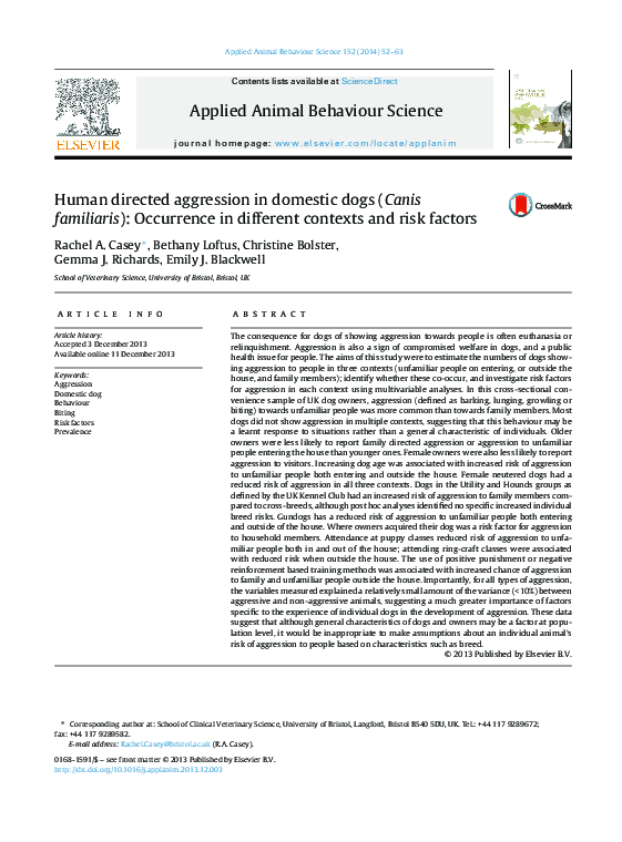 (PDF) Human directed aggression in domestic dogs (Canis familiaris ...