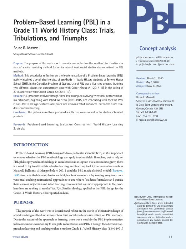 (PDF) Problem-Based Learning (PBL) in a Grade 11 World History Class ...