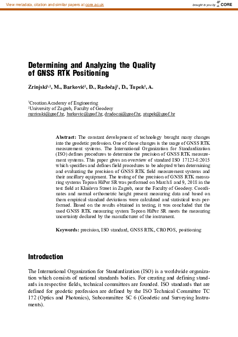 (PDF) Determining and Analyzing the Quality of GNSS RTK Positioning