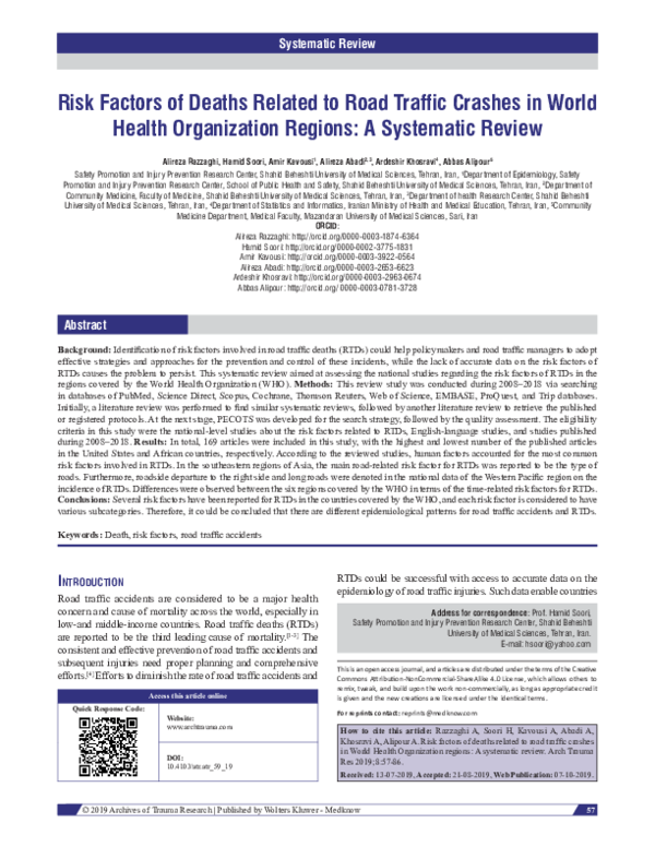 (PDF) Risk factors of deaths related to road traffic crashes in World Health Organization ...