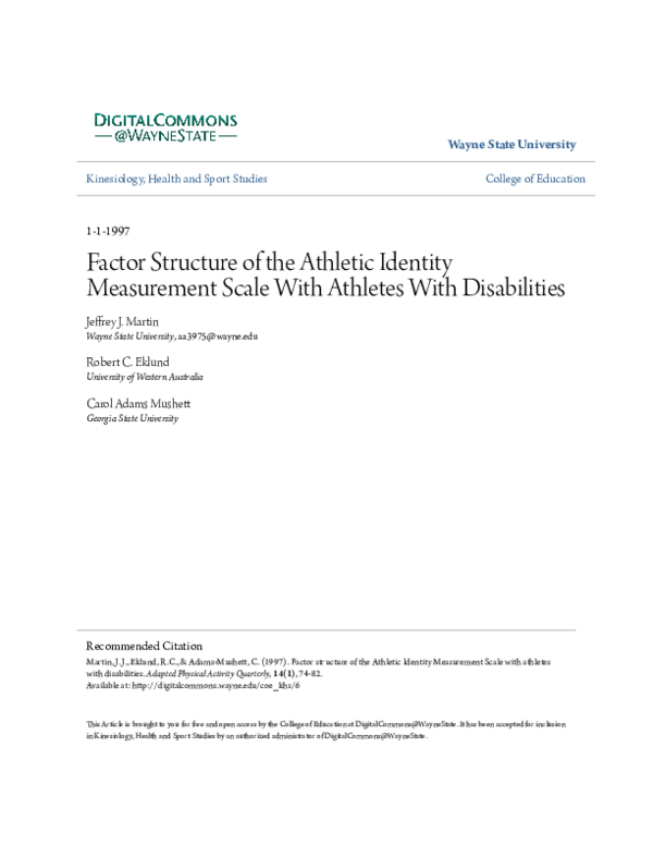 (PDF) Factor Structure of the Athletic Identity Measurement Scale with ...