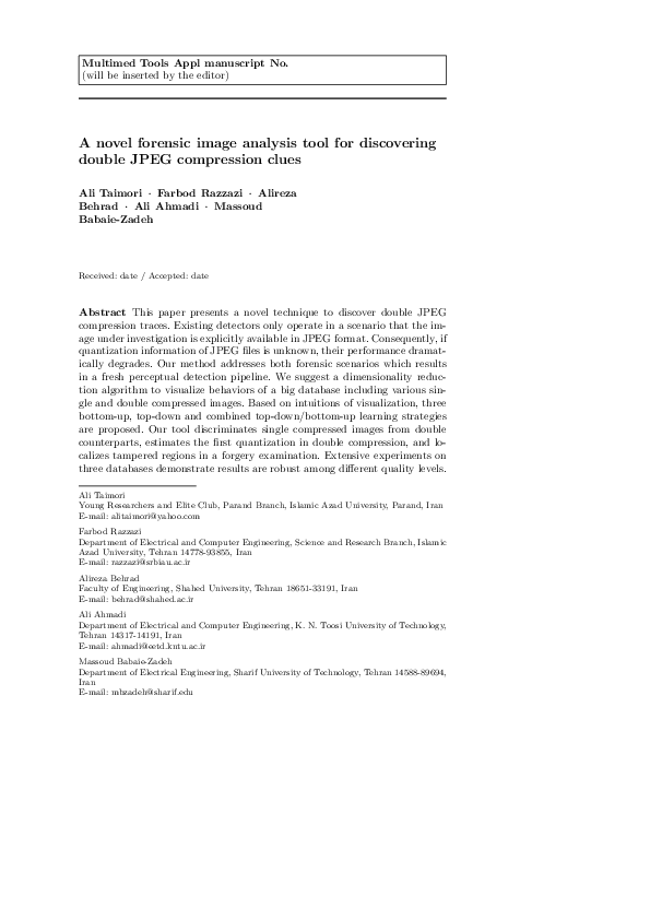 Pdf A Novel Forensic Image Analysis Tool For Discovering Double Jpeg Compression Clues