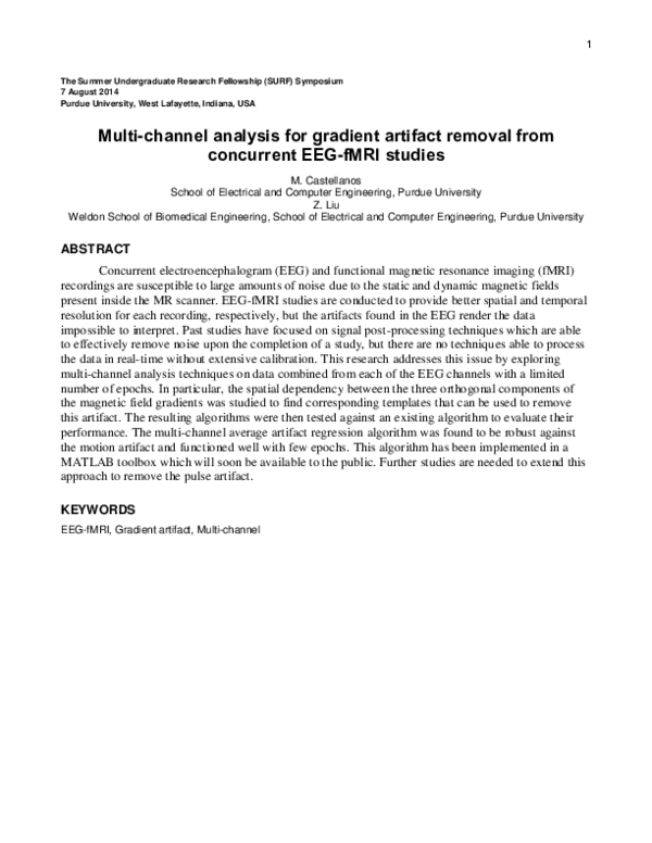 (PDF) Multi-channel Analysis for Gradient Artifact Removal from Concurrent EEG-fMRI Studies