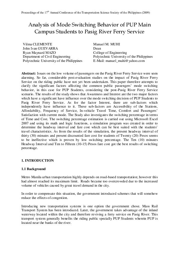 (PDF) Analysis of Mode Switching Behavior of PUP Main Campus Students ...