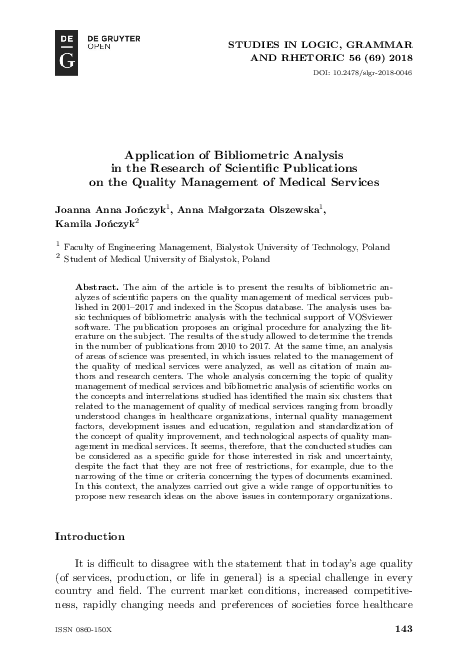 (PDF) Application of Bibliometric Analysis in the Research of Scientific Publications on the ...