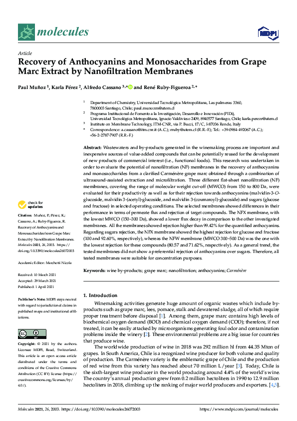 (PDF) Recovery of Anthocyanins and Monosaccharides from Grape Marc ...