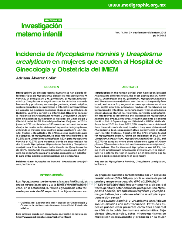 (PDF) Incidencia de Mycoplasma hominis y Ureaplasma urealyticum en ...