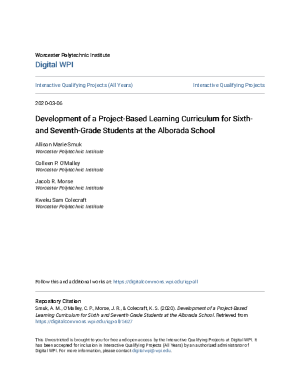 (PDF) Development of a Project-Based Learning Curriculum for Sixth- and ...