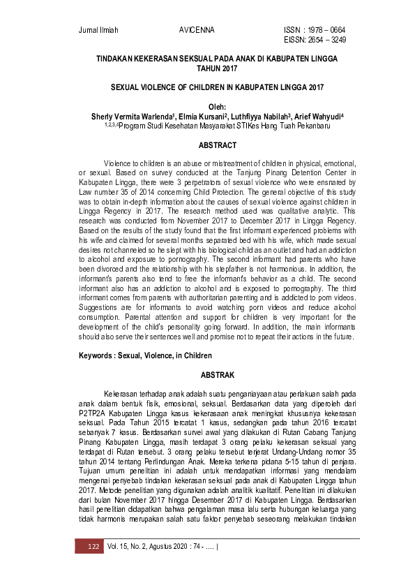 (PDF) Tindakan Kekerasan Seksual Pada Anak DI Kabupaten Lingga Tahun 2017