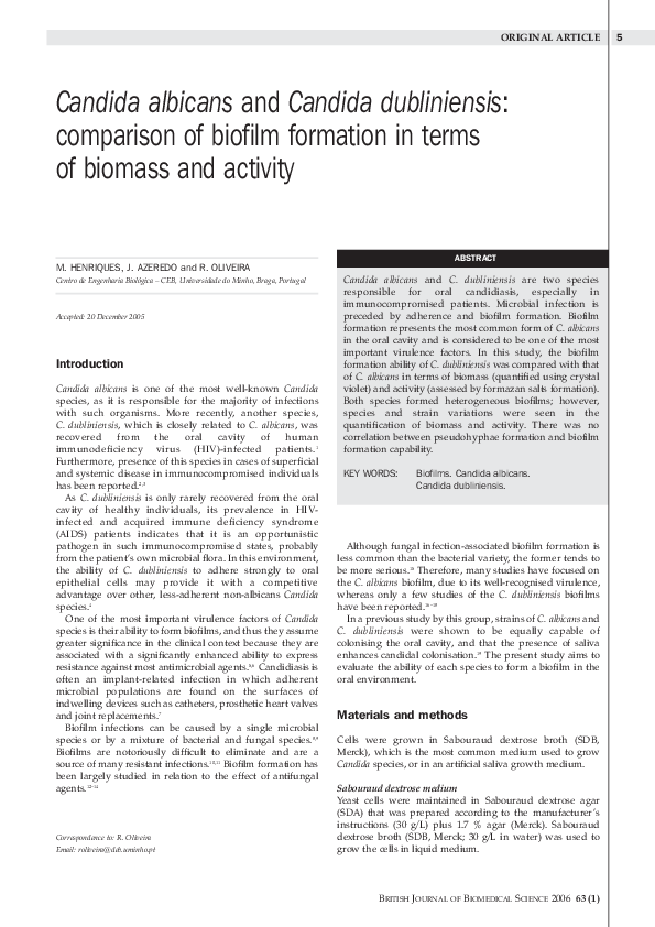 (PDF) Candida albicans and Candida dubliniensis: comparison of biofilm formation in terms of ...