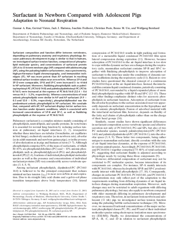 (PDF) Surfactant in Newborn Compared with Adolescent Pigs