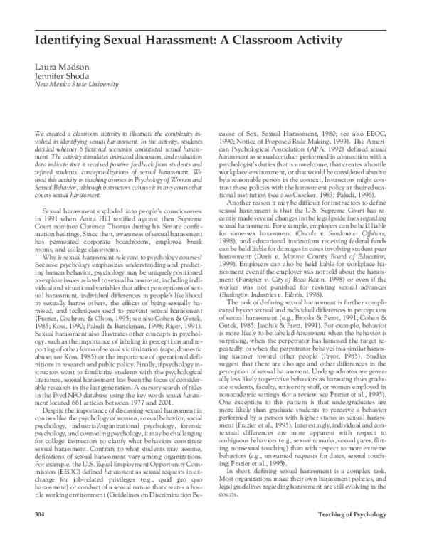 (PDF) Identifying Sexual Harassment: A Classroom Activity