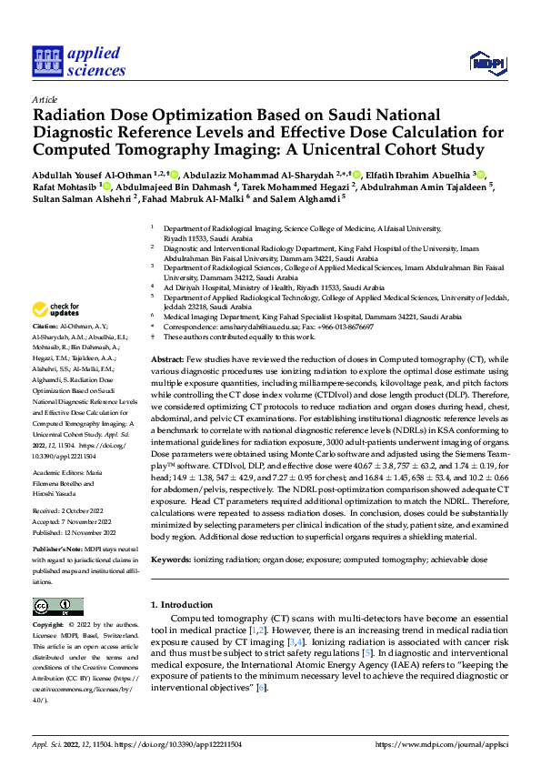 (PDF) Radiation Dose Optimization Based on Saudi National Diagnostic ...