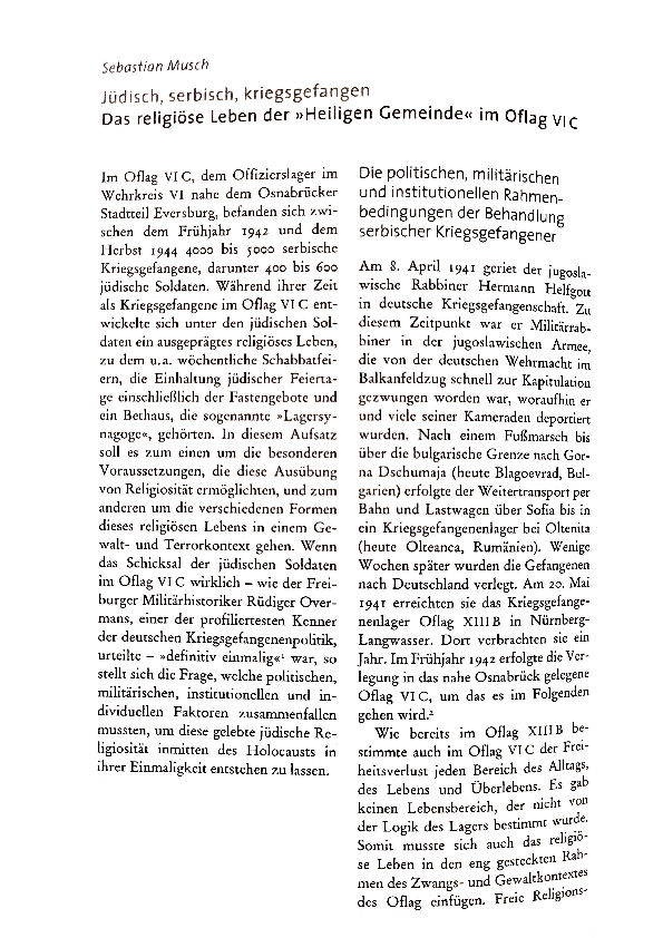 (PDF) Jüdisch, serbisch, kriegsgefangen. Das religiöse Leben der ...