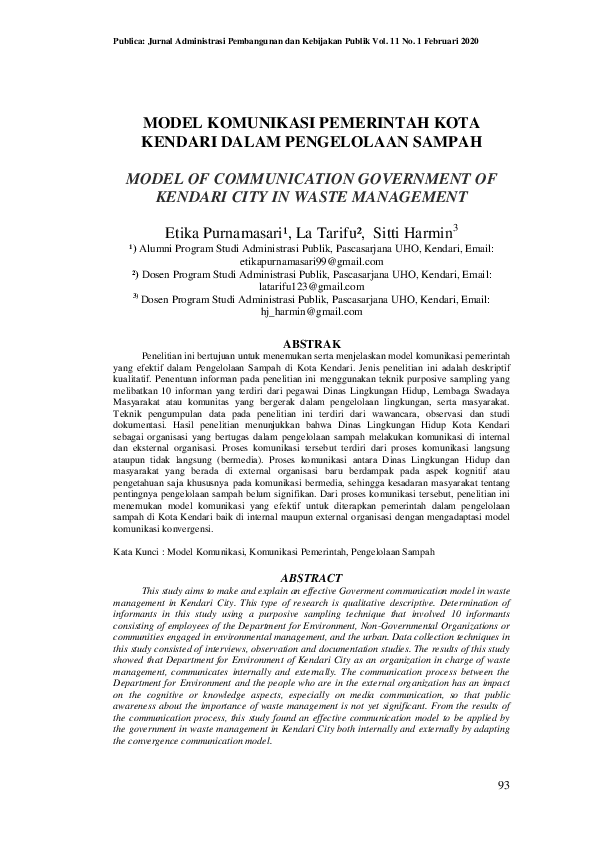 (PDF) Model Komunikasi Pemerintah Kota Kendari Dalam Pengelolaan Sampah