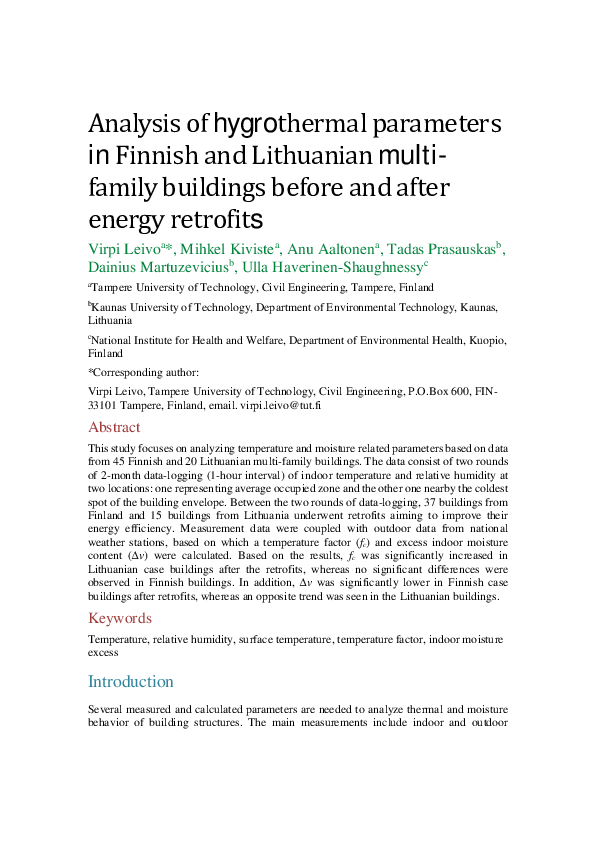 (PDF) Analysis of hygrothermal parameters in Finnish and Lithuanian ...