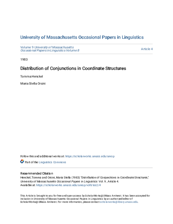 (PDF) Distribution of Conjunctions in Coordinate Structures | Tomma Henckel - Academia.edu