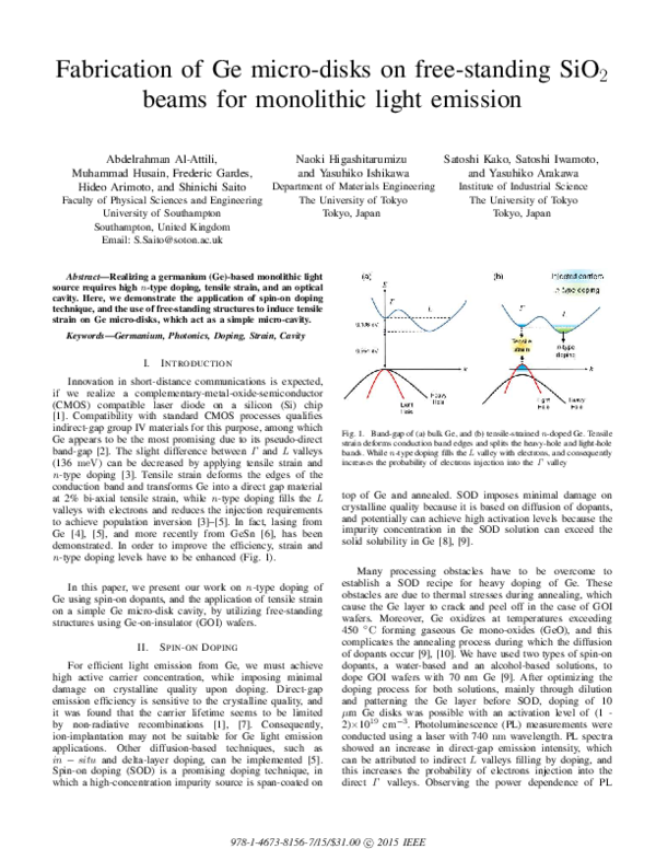 (PDF) Fabrication of Ge micro-disks on free-standing SiO2 beams for monolithic light emission