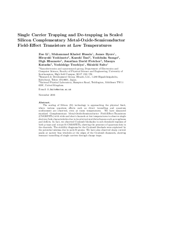 (PDF) Single carrier trapping and de-trapping in scaled silicon ...