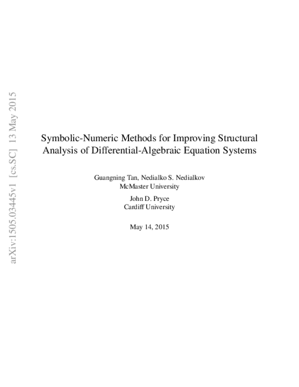 (PDF) Symbolic-Numeric Methods for Improving Structural Analysis of ...
