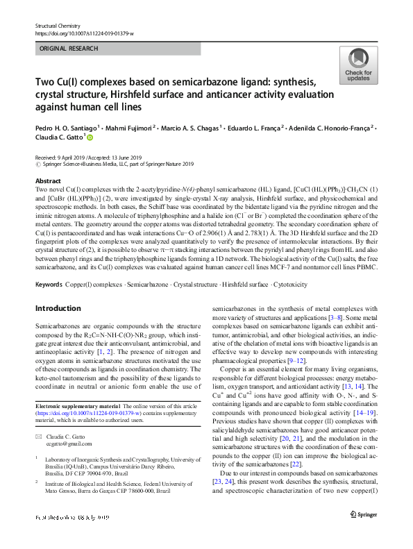 (PDF) Two Cu(I) complexes based on semicarbazone ligand: synthesis ...