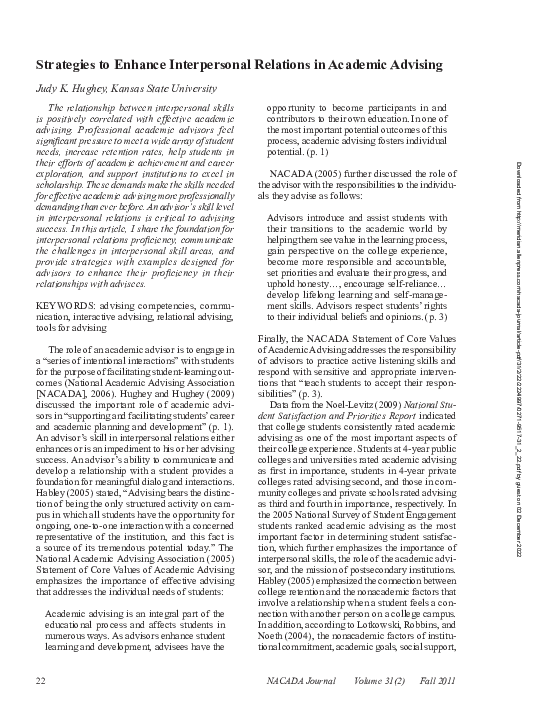Pdf Strategies To Enhance Interpersonal Relations In Academic Advising