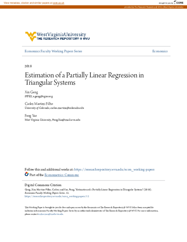 Pdf Estimation Of A Partially Linear Regression In Triangular Systems