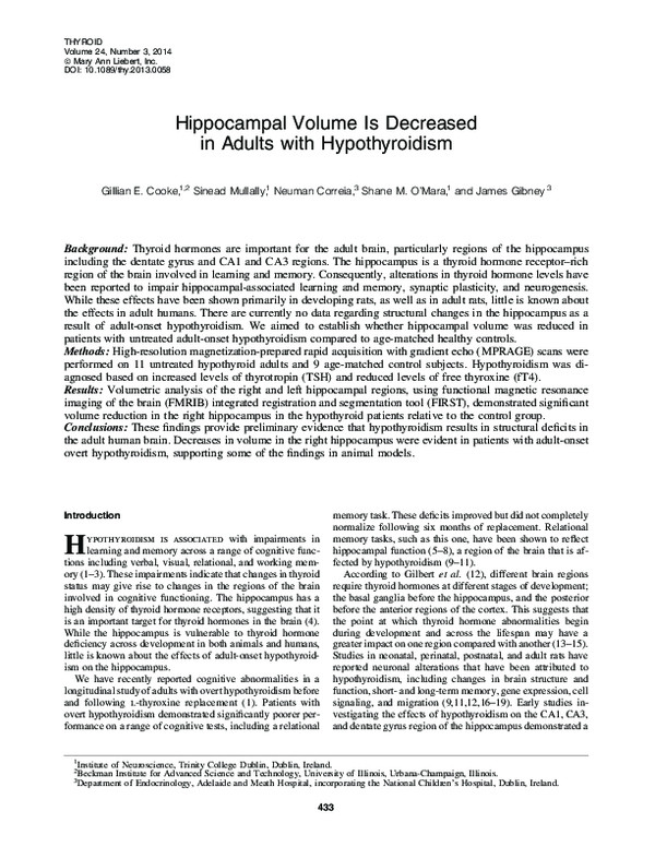 (PDF) Hippocampal volume is decreased in adults with hypothyroidism