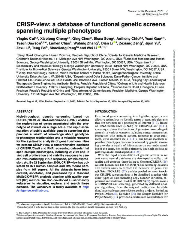 (PDF) CRISP-view: a database of functional genetic screens spanning ...