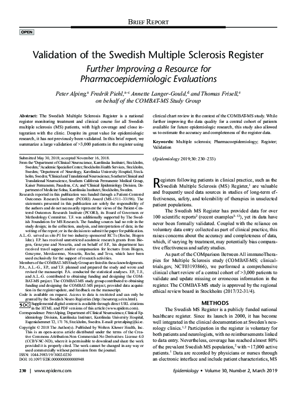 (PDF) Validation of the Swedish Multiple Sclerosis Register