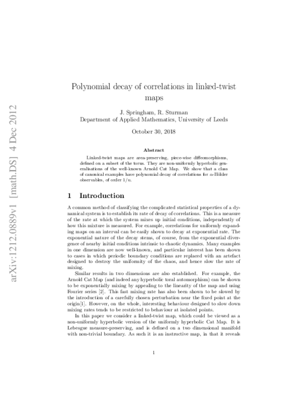 (PDF) Polynomial decay of correlations in linked-twist maps