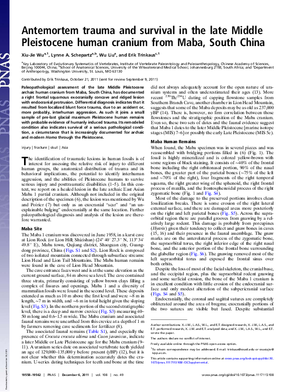 (PDF) Antemortem trauma and survival in the late Middle Pleistocene ...
