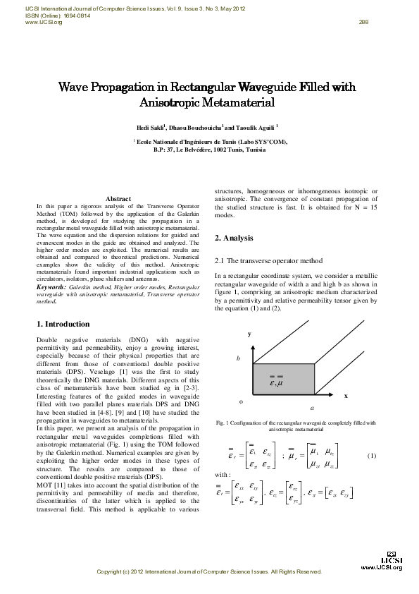 Pdf Wave Propagation In Rectangular Waveguide Filled With Anisotropic