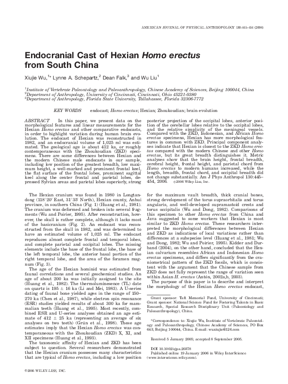 (PDF) Endocranial cast of HexianHomo erectus from South China