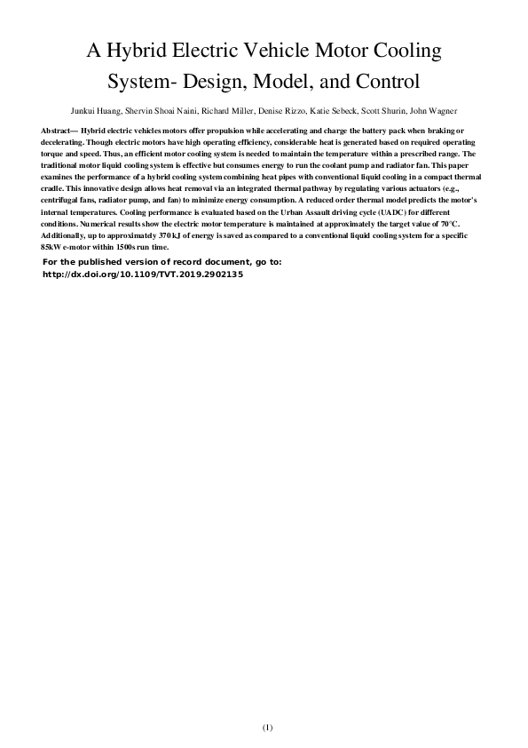 (PDF) A Hybrid Electric Vehicle Motor Cooling System—Design, Model, and ...