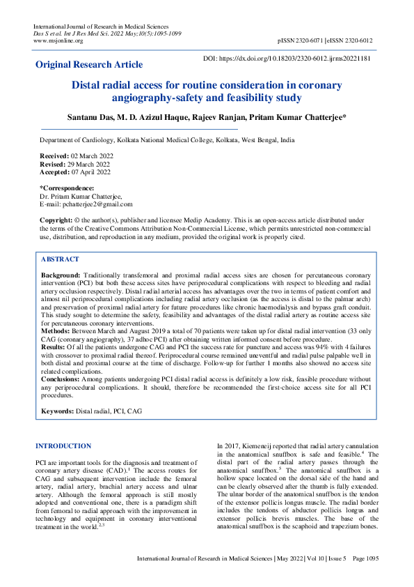 (PDF) Distal radial access for routine consideration in coronary ...