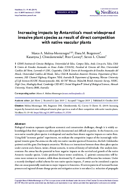 (PDF) Increasing impacts by Antarctica’s most widespread invasive plant ...