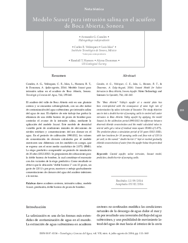 (PDF) Modelo Seawat para intrusión salina en el acuífero de Boca ...