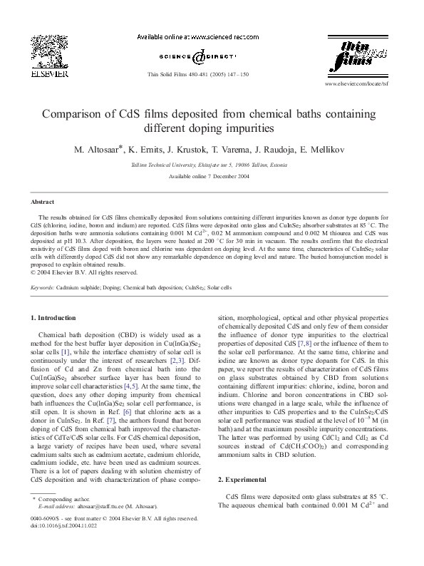 (PDF) Comparison of CdS films deposited from chemical baths containing different doping ...