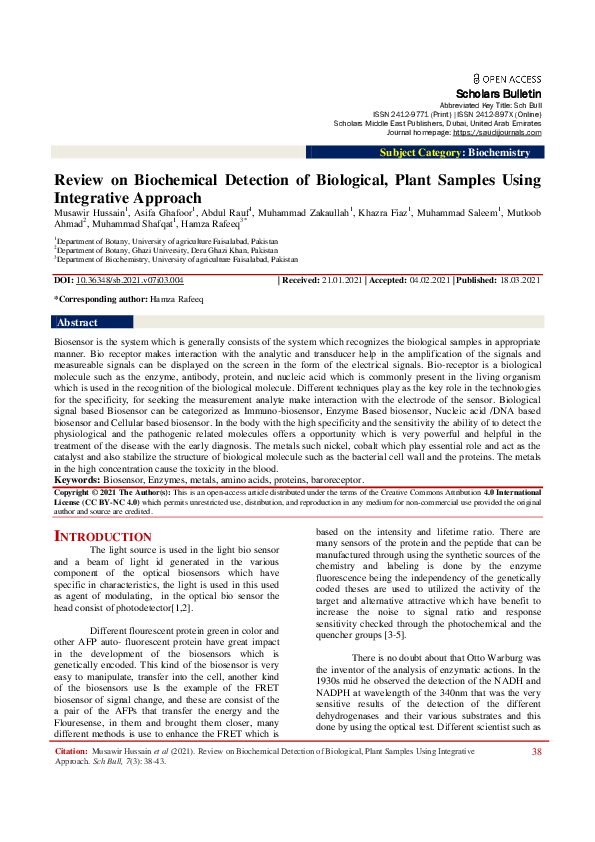 (PDF) Review on Biochemical Detection of Biological, Plant Samples ...