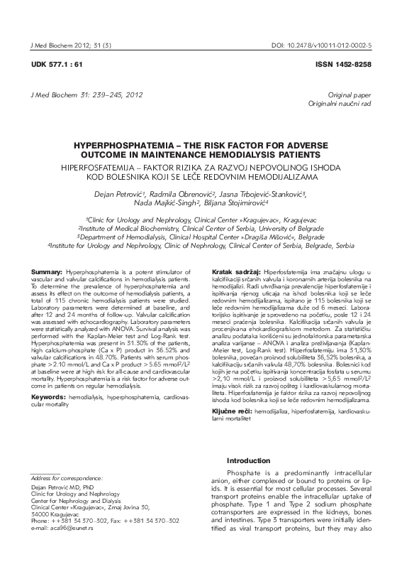 (PDF) Hyperphosphatemia - The Risk Factor for Adverse Outcome in ...